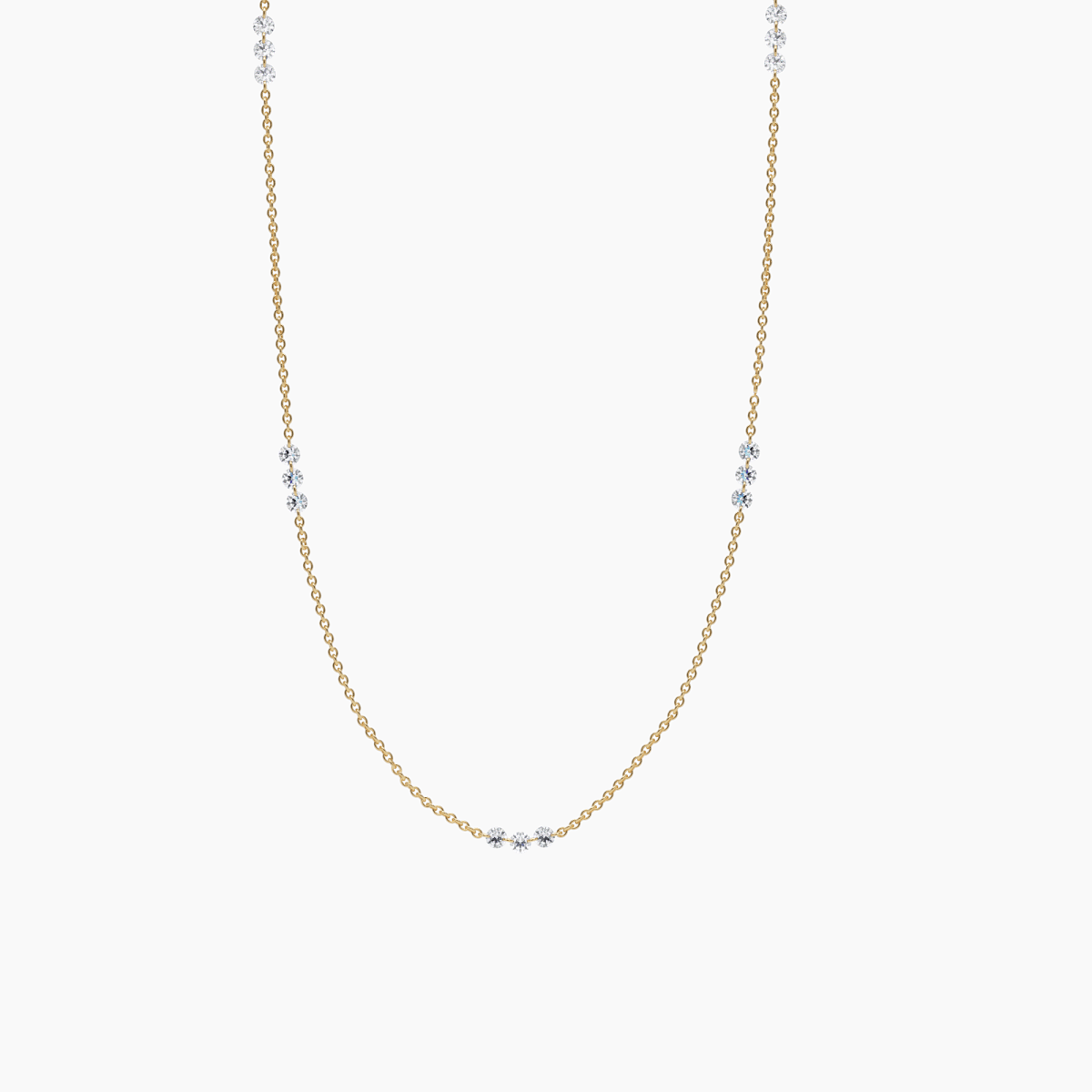 14k Yellow Gold Drilled Diamond Station Necklace