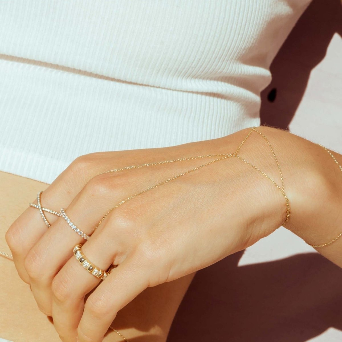 Finger Chain Bracelet | 14k Yellow Gold Ring Chain Bracelet
